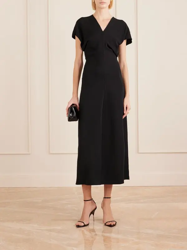 ANINE BING Zadig Gathered Crepe Midi Dress - Black