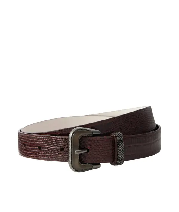 Brunello Cucinelli Lizard-effect Leather Belt - Burgundy
