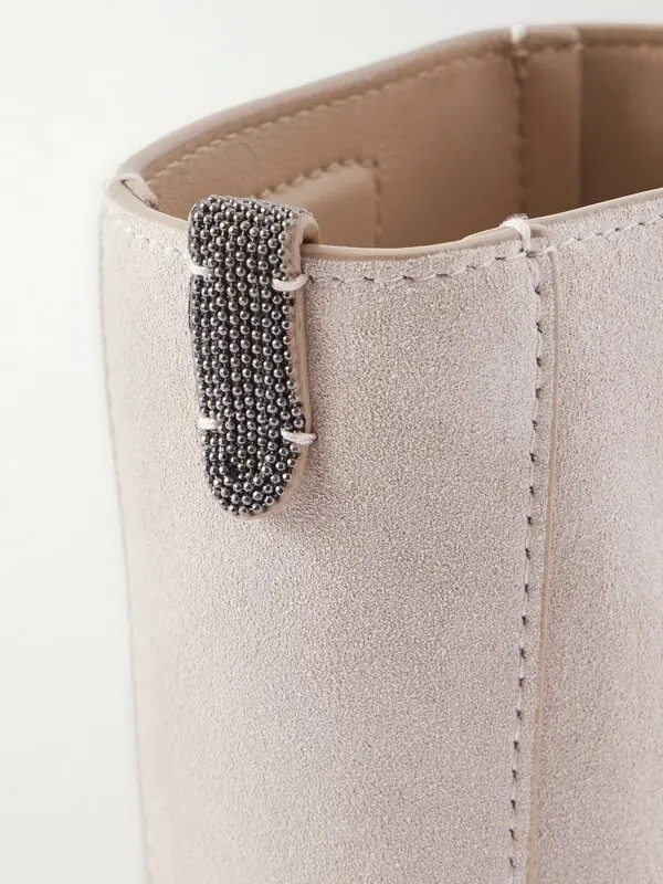 Brunello Cucinelli Embellished Leather-trimmed Suede Pouch