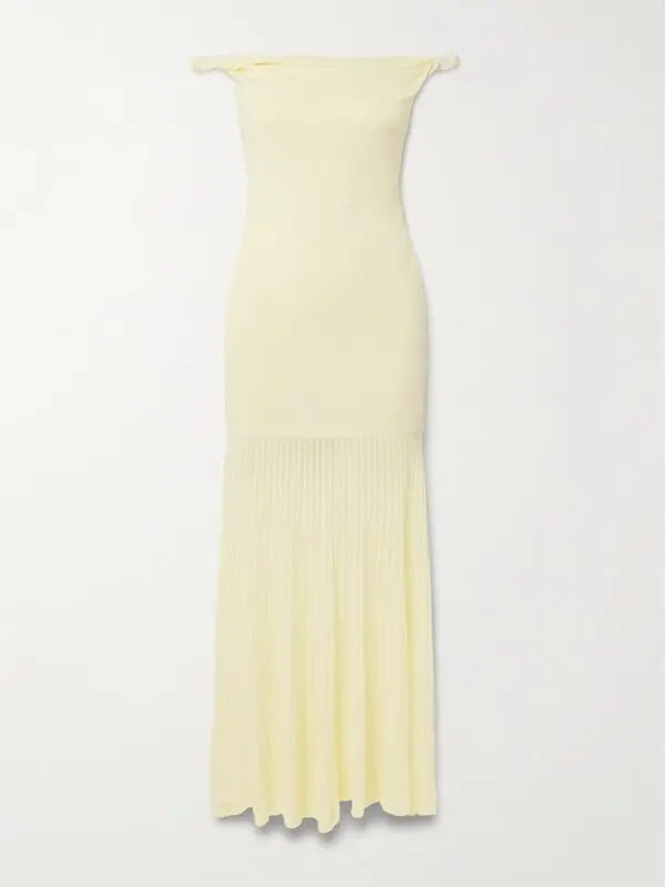 SIR. Elia Off-the-shoulder Twisted Pleated Knitted Midi Dress - Yellow