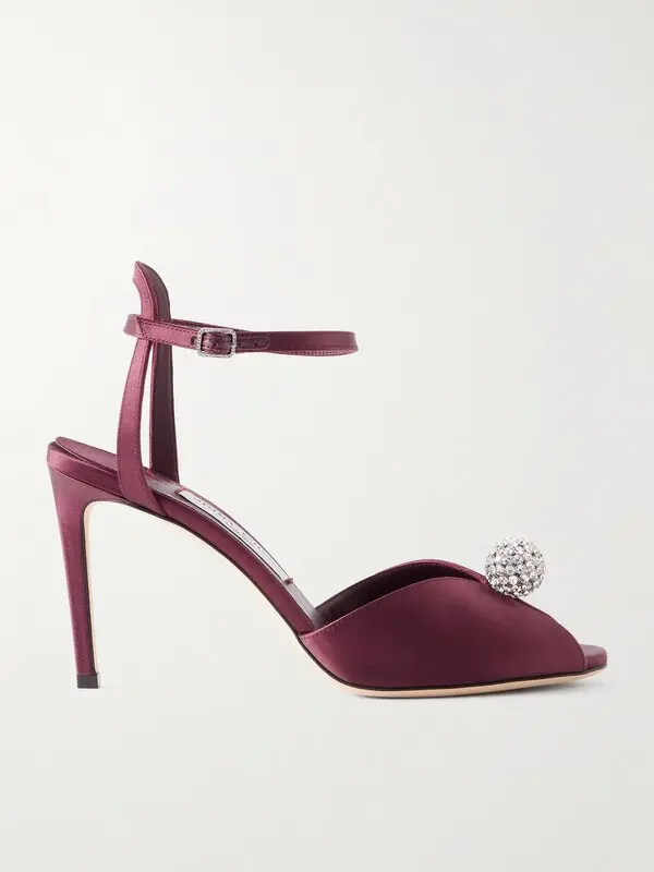 JIMMY CHOO Sacora 85 Crystal-embellished Satin Sandals - Purple