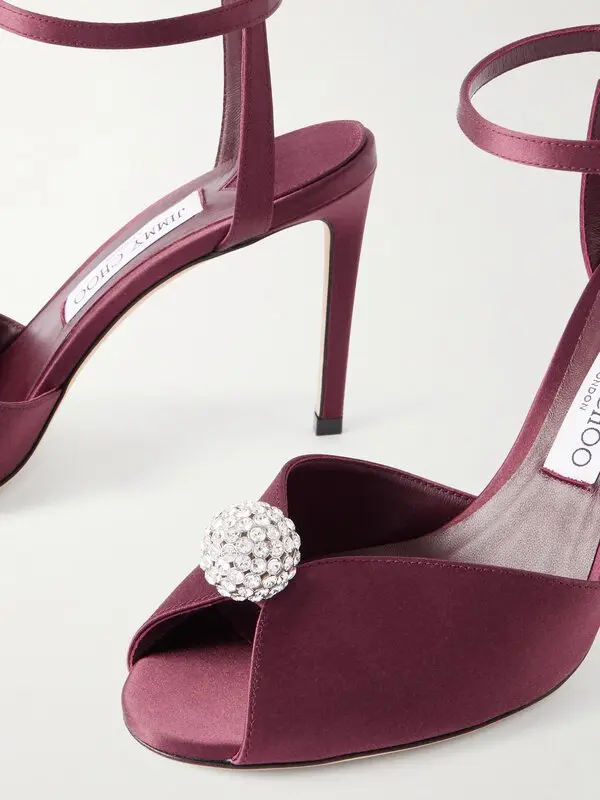 JIMMY CHOO Sacora 85 Crystal-embellished Satin Sandals - Purple