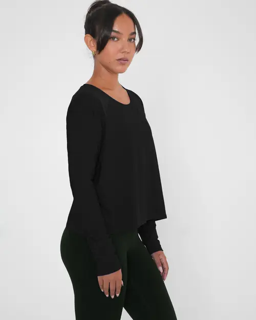 REBODY Sera Mid-length Boxy Long Sleeve Top - Black