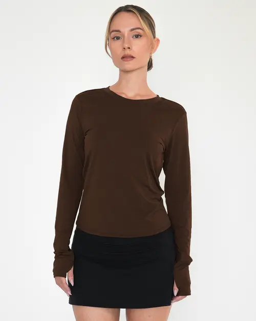 REBODY Raya Mid-length Compression Long Sleeve Top - Espressso