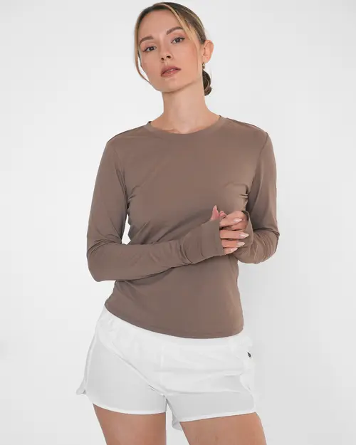 REBODY Raya Mid-length Compression Long Sleeve Top - Sand