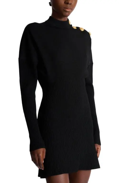 Balmain Flared Knit Short Dress - Black