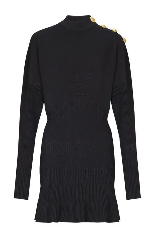 Balmain Flared Knit Short Dress - Black