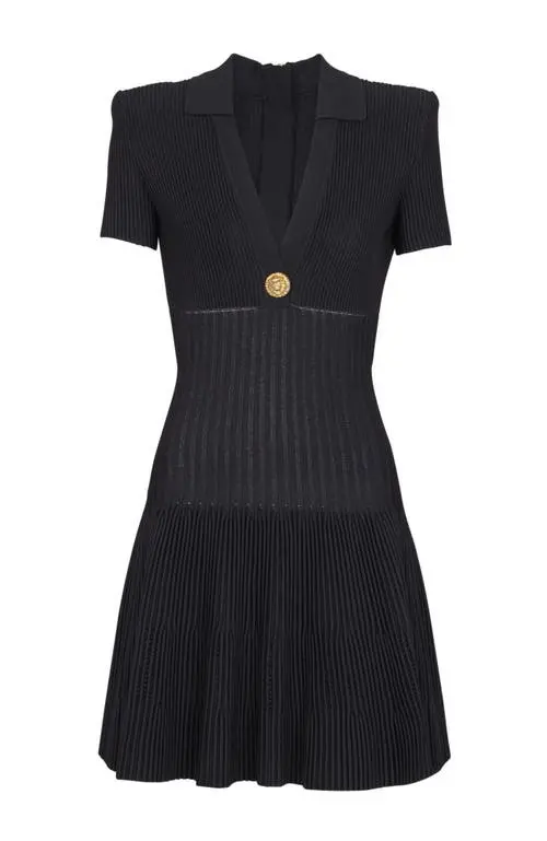 Balmain Flared Knit Dress - Black