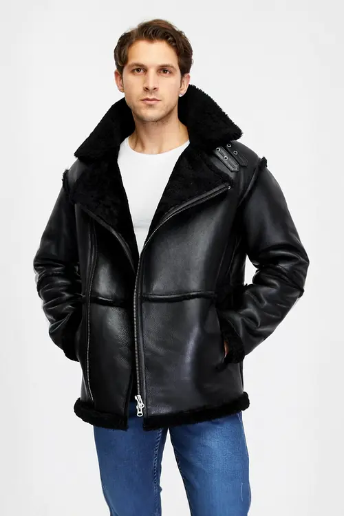 FURNIQ UK Crocodile-embossed Shearling Bomber Jacket - Black