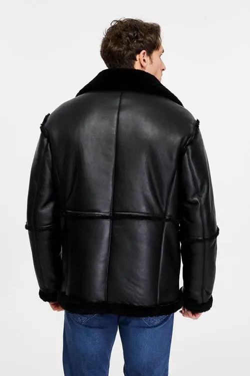 FURNIQ UK Crocodile-embossed Shearling Bomber Jacket - Black