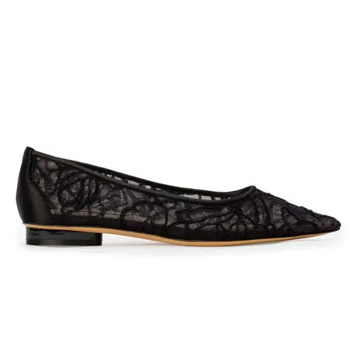 ANNE BARGE Jolie Pointed-toe Flats - Black Lace