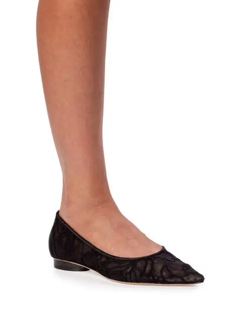 ANNE BARGE Jolie Pointed-toe Flats - Black Lace