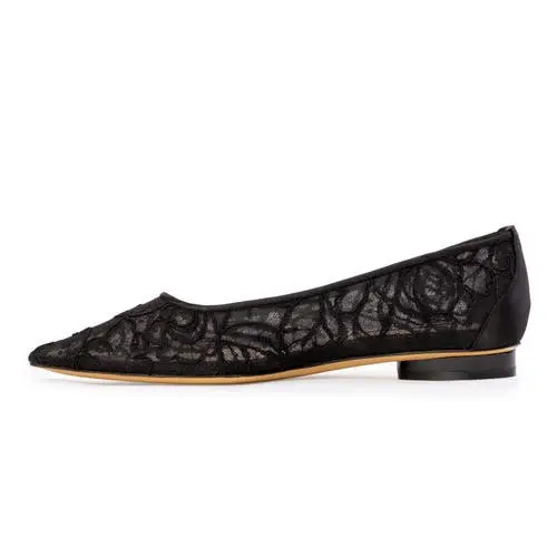 ANNE BARGE Jolie Pointed-toe Flats - Black Lace