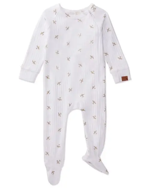 MINIMOI Airplane Print Cotton Footie - Winter White