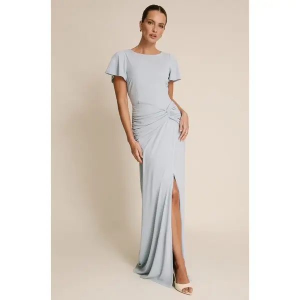 SIX STORIES Knot Panel Flutter Sleeve Maxi Gown - Pale Blue