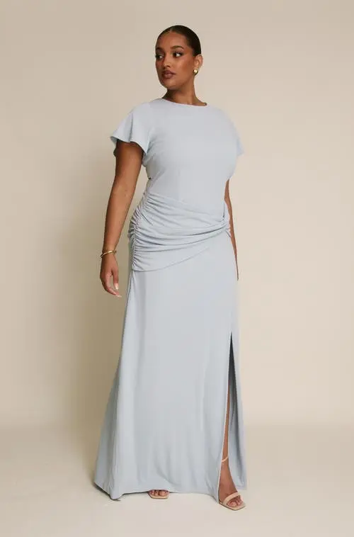 SIX STORIES Knot Panel Flutter Sleeve Maxi Gown - Pale Blue