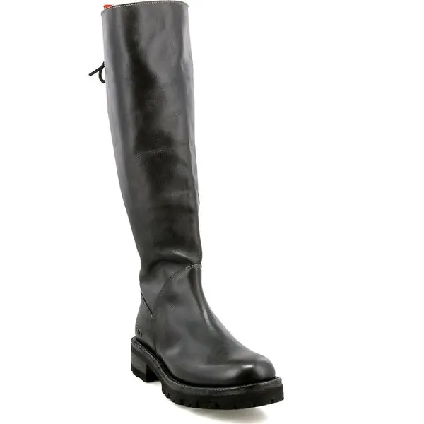 Bed Stu Tall Leather Lace-up Zip Up Boots - Black Rustic