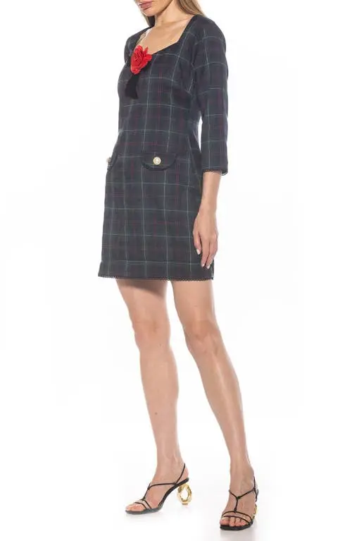 ALEXIA ADMOR Plaid Sheath Minidress - Green Plaid