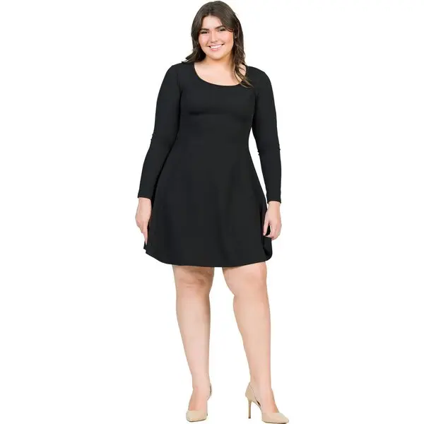 24SEVEN COMFORT APPAREL Long Sleeve A-line Dress - Black
