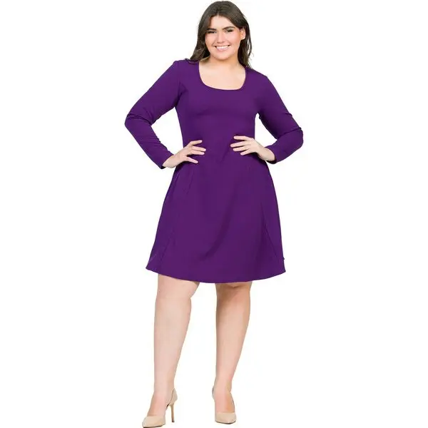 24SEVEN COMFORT APPAREL Long Sleeve A-line Dress - Purple