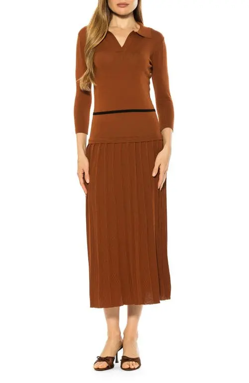ALEXIA ADMOR Sable Knit Midi Dress With Pleats - Camel