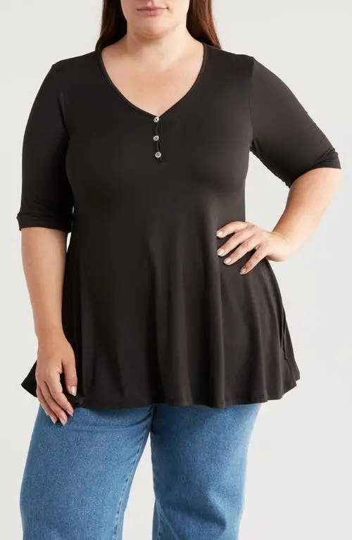 24SEVEN COMFORT APPAREL Three-button Tunic Top - Black