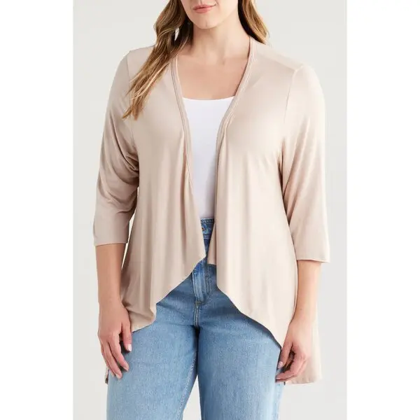 24SEVEN COMFORT APPAREL Draped Open Front Cardigan - Beige