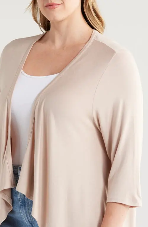 24SEVEN COMFORT APPAREL Draped Open Front Cardigan - Beige
