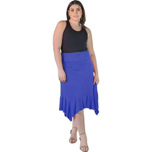 24SEVEN COMFORT APPAREL Handkerchief Hem Jersey Midi Skirt - Navy