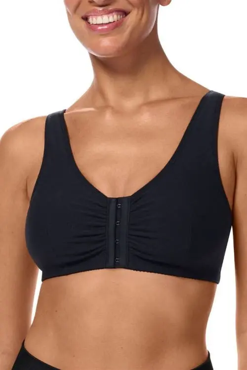 AMOENA Fleur Wire-free Bra With Front Closure - Black