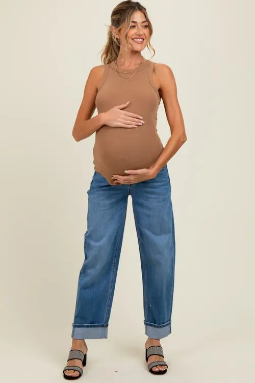 PINKBLUSH Rolled Cuffed Barrel Leg Maternity Jeans