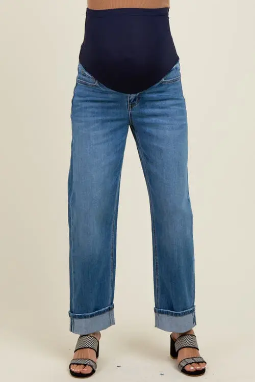 PINKBLUSH Rolled Cuffed Barrel Leg Maternity Jeans