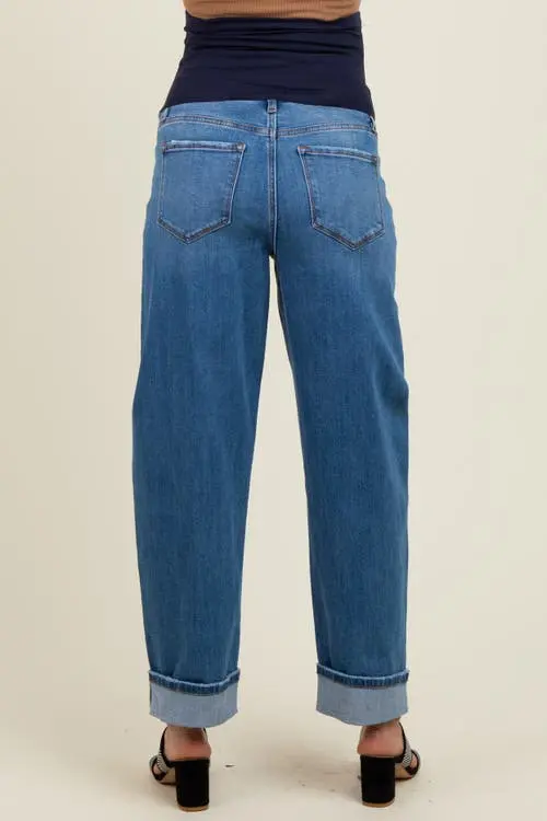PINKBLUSH Rolled Cuffed Barrel Leg Maternity Jeans