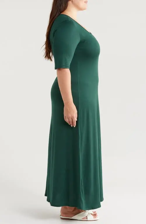 24SEVEN COMFORT APPAREL Scoop Neck Jersey Maxi Dress - Hunter