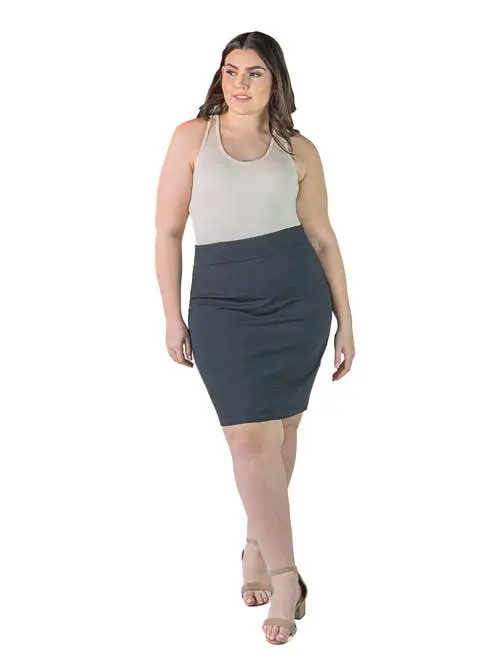 24SEVEN COMFORT APPAREL Stretch Elastic Waist Skirt - Charcoal