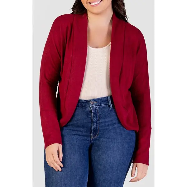 24SEVEN COMFORT APPAREL Curved Hem Bolero Jacket - Red
