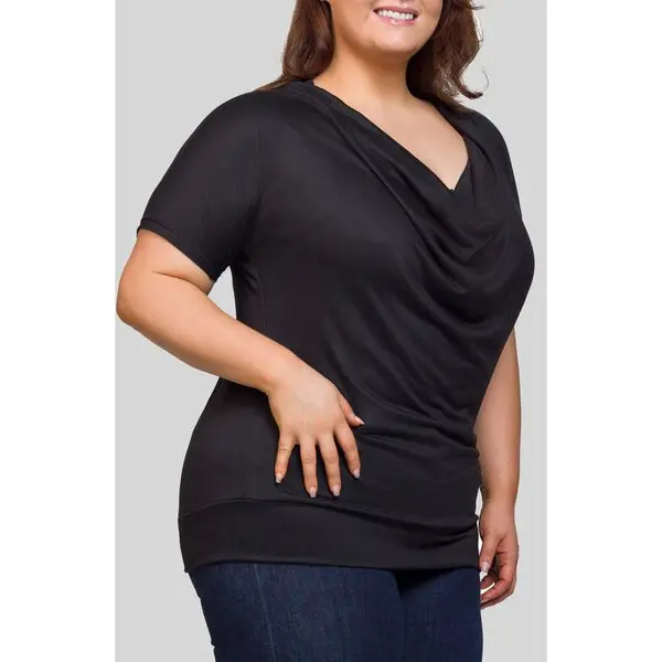 24SEVEN COMFORT APPAREL Cowl Neck Top - Black