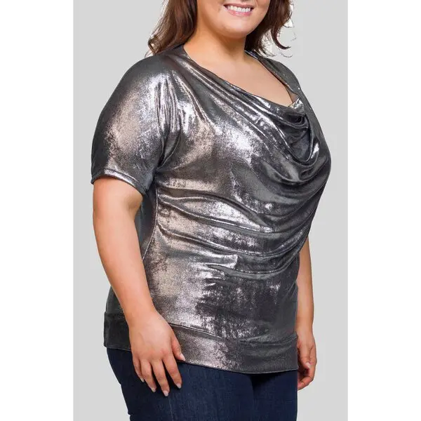 24SEVEN COMFORT APPAREL Cowl Neck Top - Silver