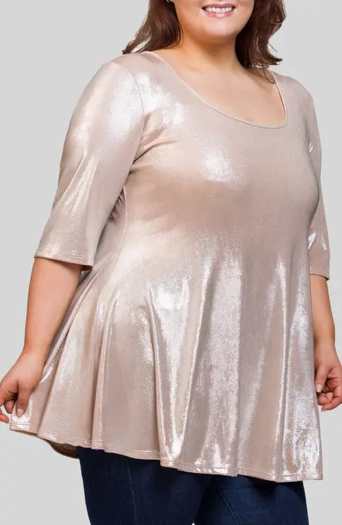 24SEVEN COMFORT APPAREL Metallic Flare Tunic - Beige