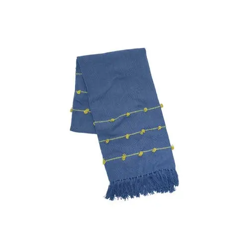 CAROL & FRANK 50" X 60" Tabb Indigo & Citron Handcrafted Textured Tufts Throw Blanket - Blue
