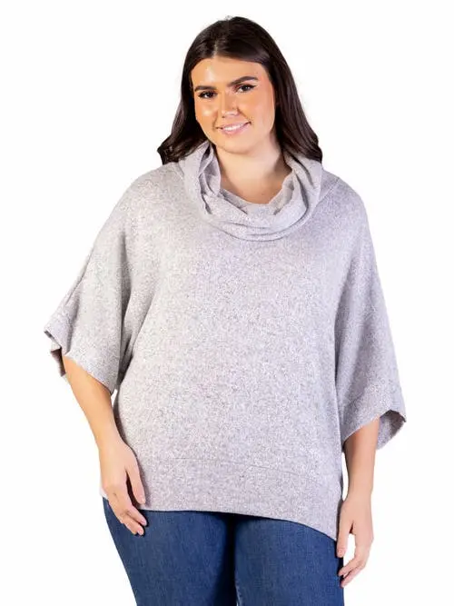 24SEVEN COMFORT APPAREL Cowl Neck Dolman Sleeve Top - Grey