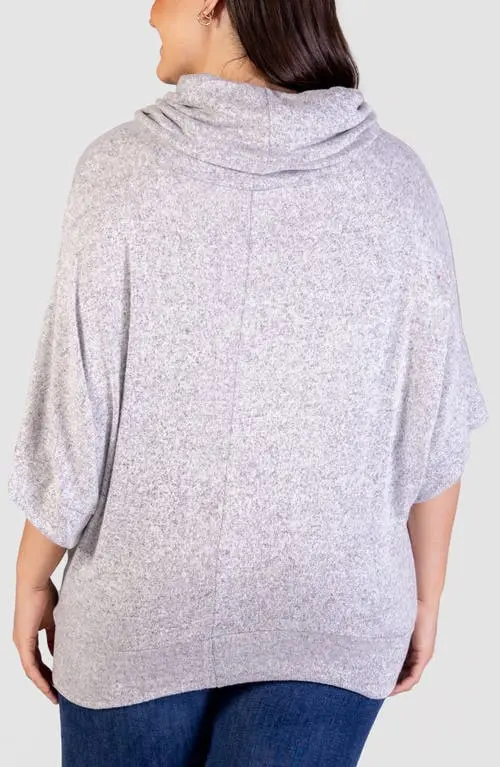 24SEVEN COMFORT APPAREL Cowl Neck Elbow Sleeve Sweater - Grey