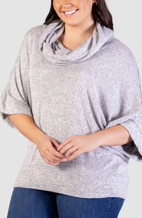 24SEVEN COMFORT APPAREL Cowl Neck Elbow Sleeve Sweater - Grey