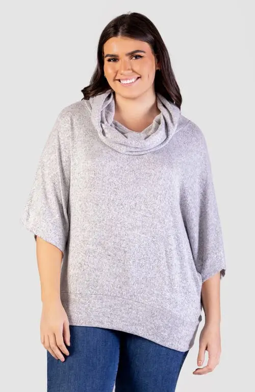 24SEVEN COMFORT APPAREL Cowl Neck Elbow Sleeve Sweater - Grey