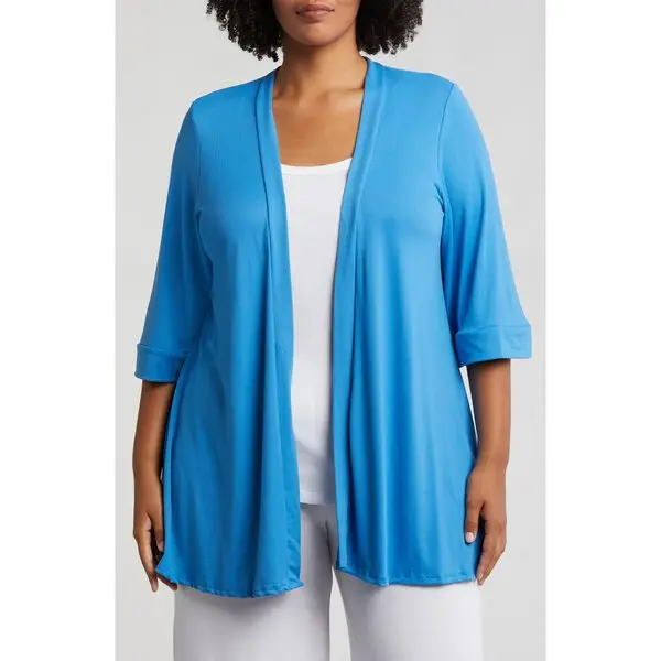 24SEVEN COMFORT APPAREL Open Front Cardigan With Fold-over Cuff Sleeves - Turquoise