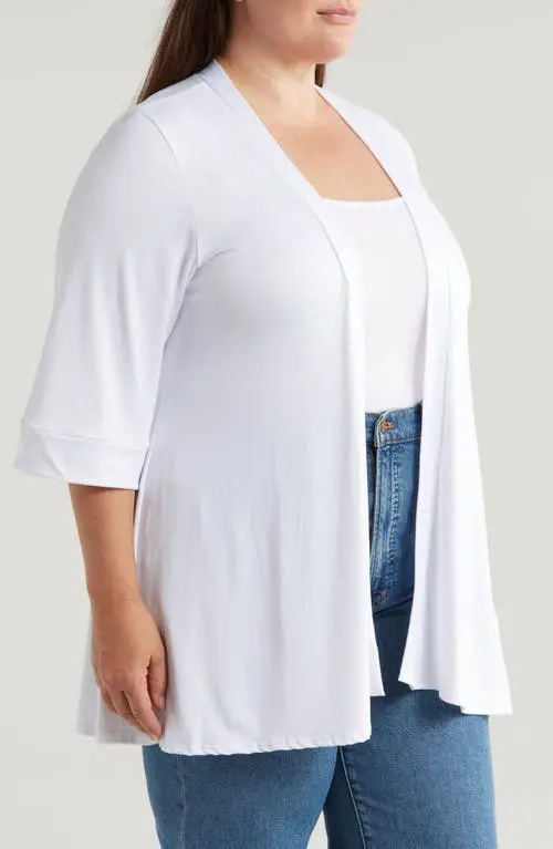 24SEVEN COMFORT APPAREL Open Front Cardigan With Fold-over Cuff Sleeves - White