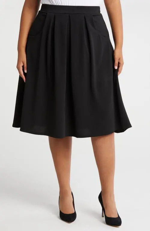 24SEVEN COMFORT APPAREL Pleated Elastic Waist Midi Skirt - Black