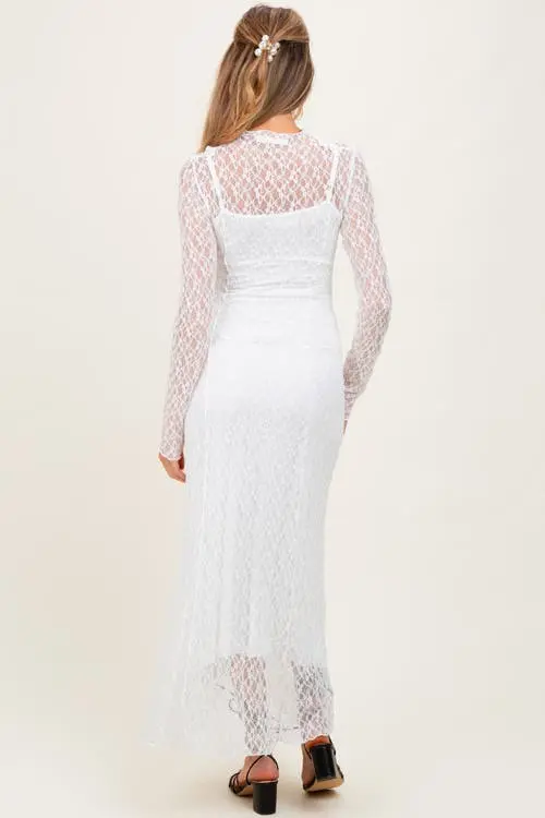 PINKBLUSH Lace Mock Neck Long Sleeve Maternity Maxi Dress - White