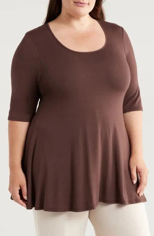 24SEVEN COMFORT APPAREL Asymmetrical Hem Tunic Top - Brown