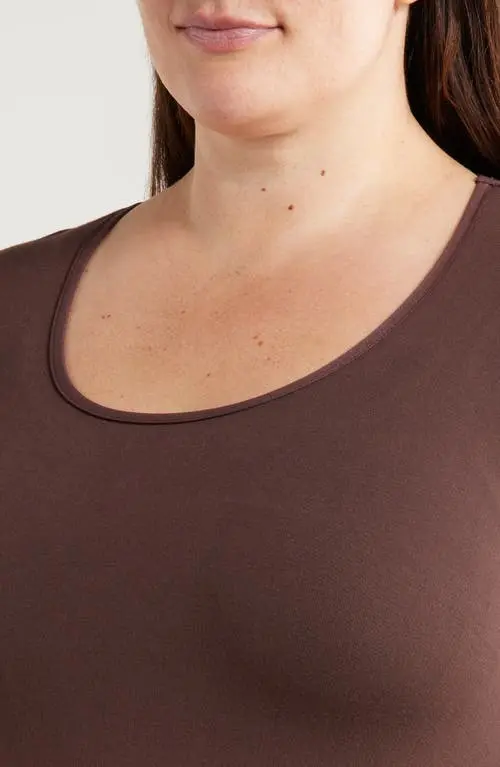 24SEVEN COMFORT APPAREL Asymmetrical Hem Tunic Top - Brown